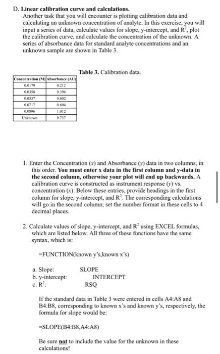 Solved D. Linear calibration curve and calculations. Another | Chegg.com