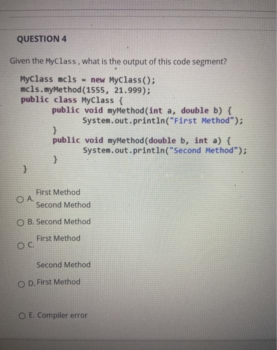 Solved QUESTION 4 Given the MyClass, what is the output of | Chegg.com