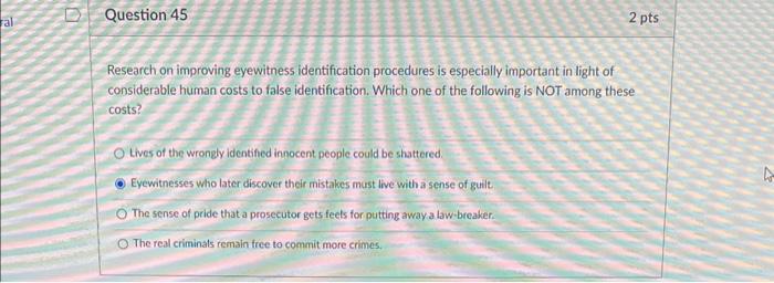 Solved Research on improving eyewitness identification | Chegg.com
