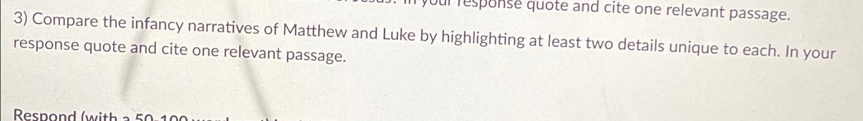Solved Compare the infancy narratives of Matthew and Luke by | Chegg.com