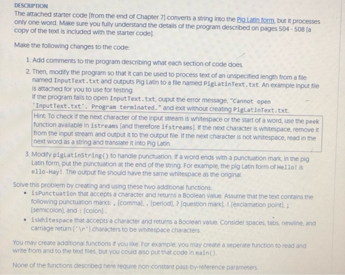 Solved DESCRIPTION The attached starter code (from the end | Chegg.com