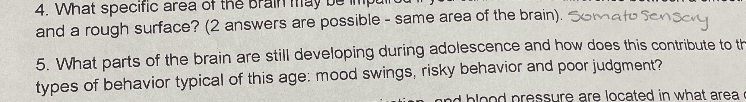 Solved 5. ﻿What parts of the brain are still developing | Chegg.com