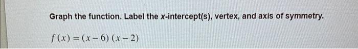 Solved Graph the function. Label the x-intercept(s), vertex, | Chegg.com