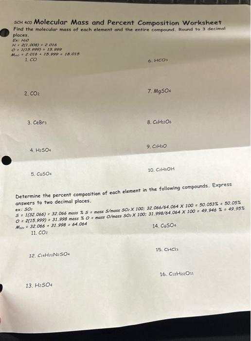 Solved 5cH 400 Molecular Mass and Percent Composition | Chegg.com