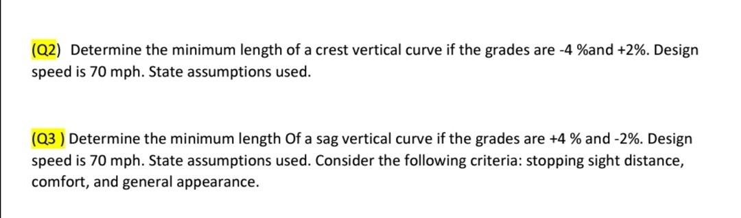 Solved (Q2) Determine the minimum length of a crest vertical | Chegg.com