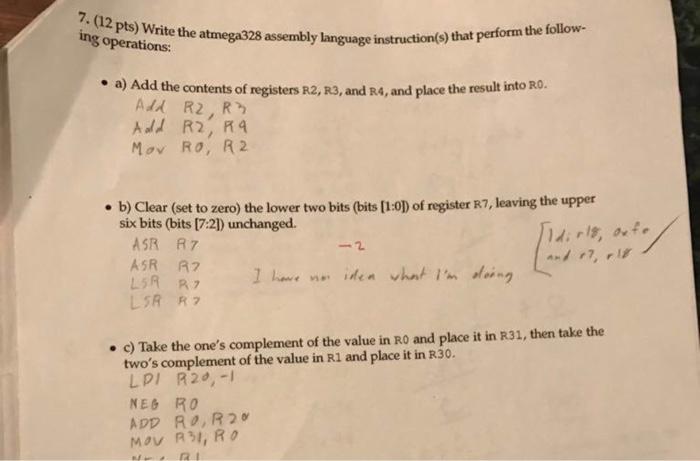 Solved 7.(12 pts) Write the atmega328 assembly language | Chegg.com