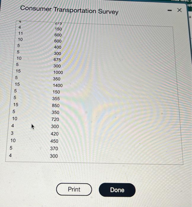 Solved Using the accompanying Consumer Transportation Survey | Chegg.com
