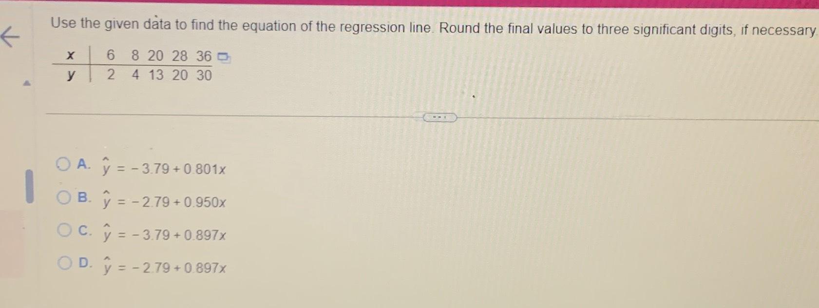 Solved Use the given data to find the equation of the | Chegg.com