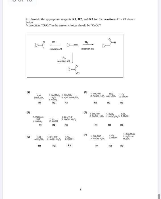 Solved 8. Provide the appropriate reagents R1, R2, and R3 | Chegg.com