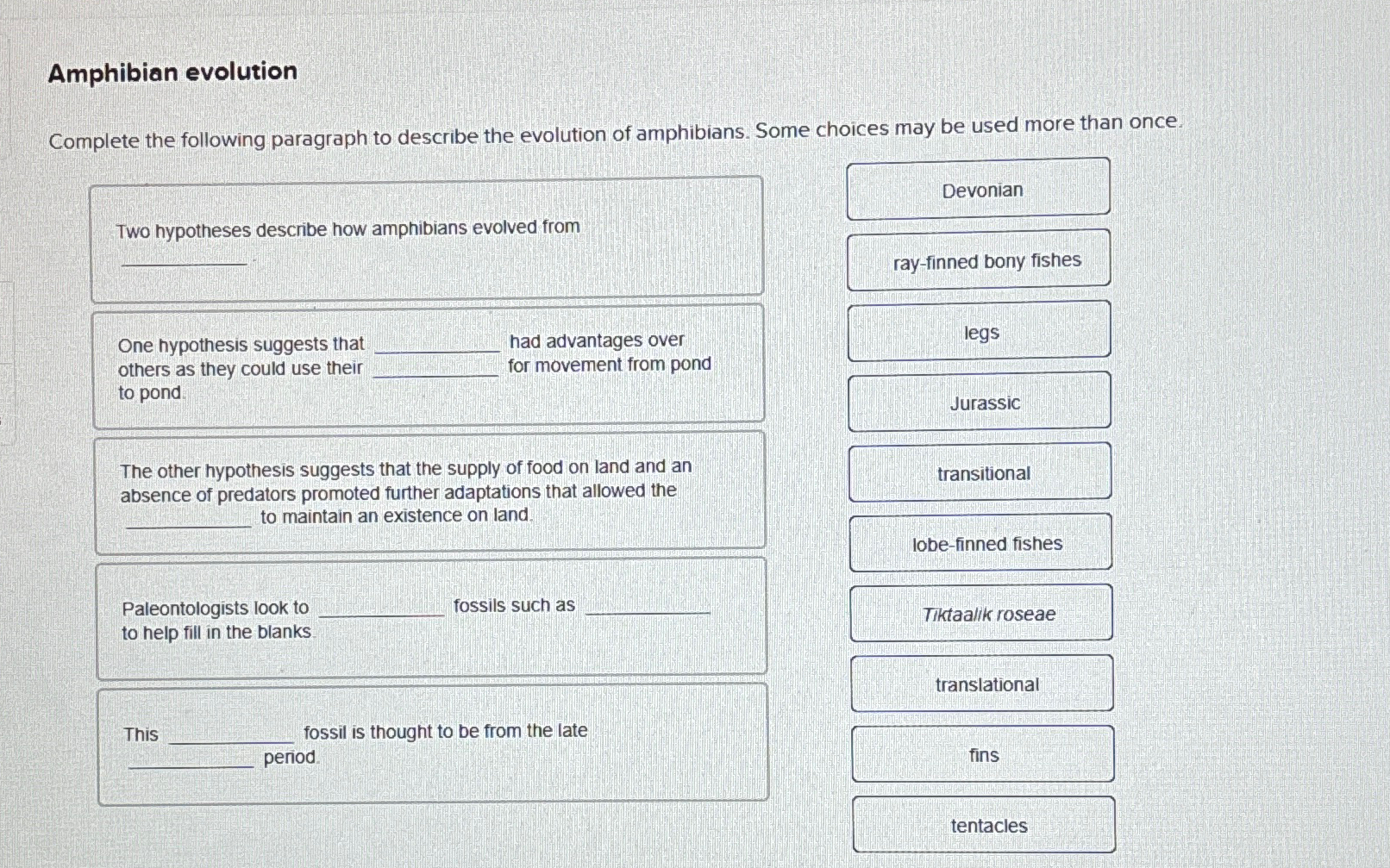 Solved Amphibian evolutionComplete the following paragraph | Chegg.com