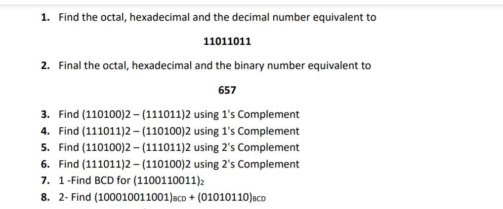 Solved 1. Find the octal, hexadecimal and the decimal number | Chegg.com