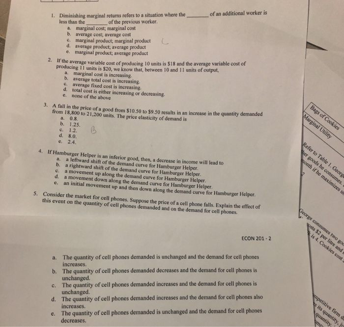 Solved of an additional worker is 1. Diminishing marginal | Chegg.com