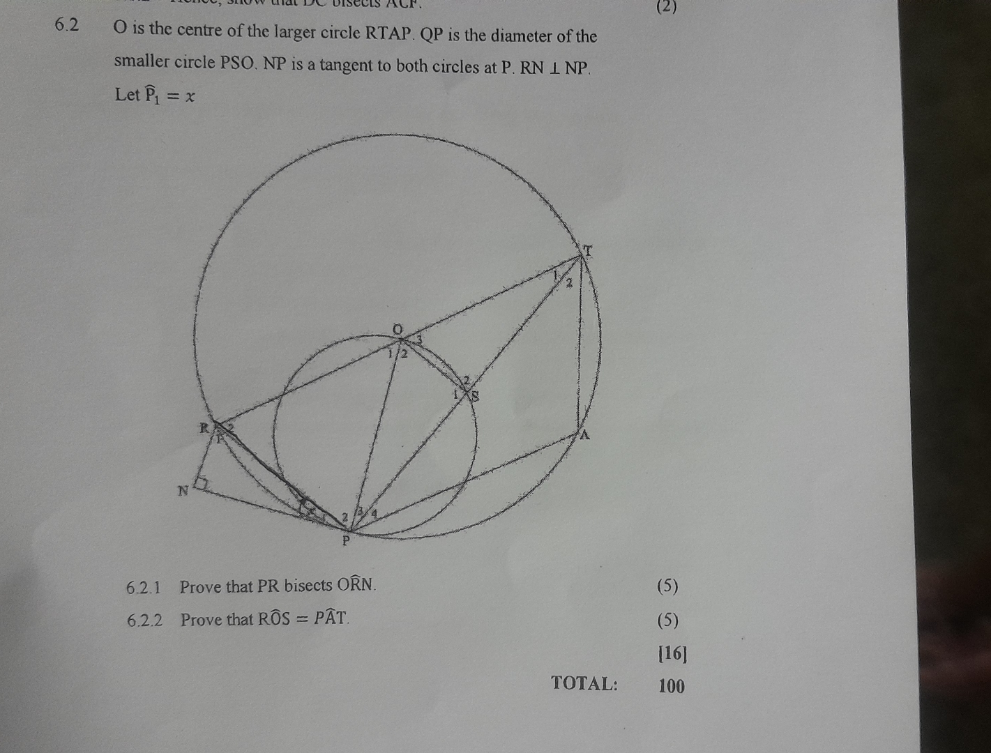 Solved 6.2 O ﻿is the centre of the larger circle RTAP. QP is | Chegg.com