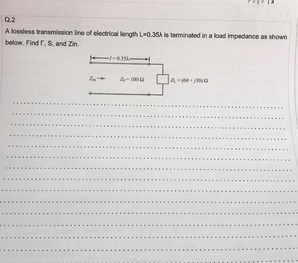 Solved A lossless transmission line of electrical length | Chegg.com