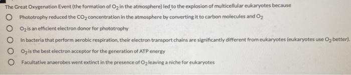 Solved The Great Oxygenation Event (the formation of Oz In | Chegg.com