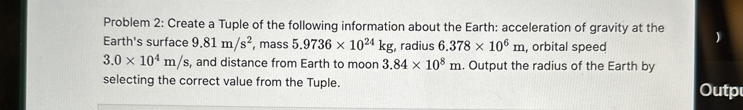 Solved Problem 2: Create a Tuple of the following | Chegg.com