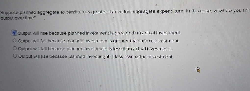 Solved Suppose planned aggregate expenditure is greater than | Chegg.com