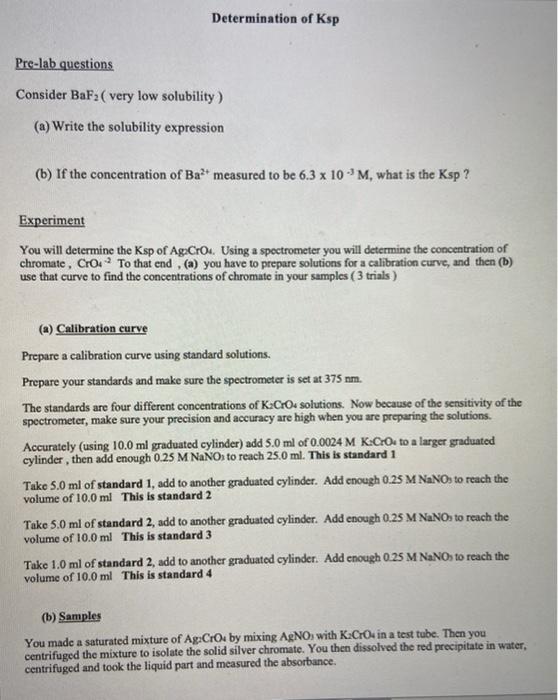 Solved Determination of Ksp Pre-lab questions Consider BaF( | Chegg.com