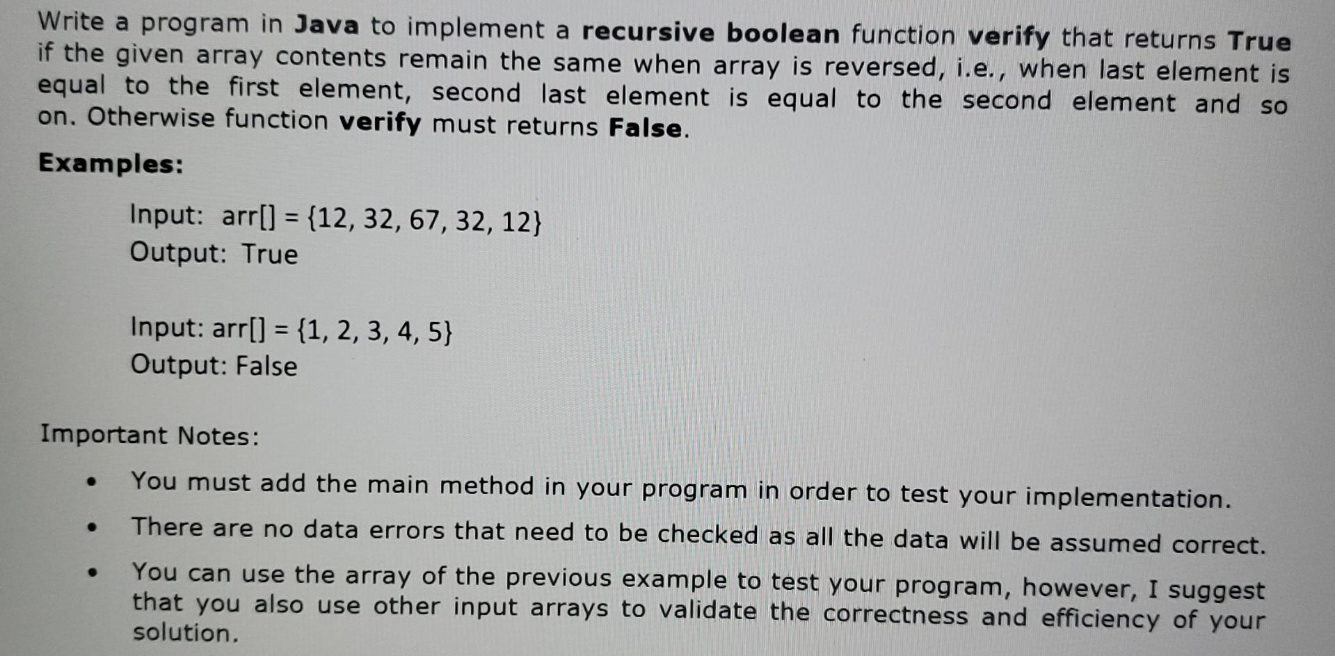 Solved Write A Program In Java To Implement A Recursive