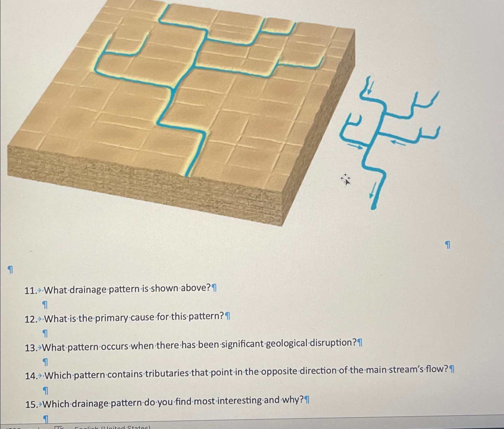 Solved ก11. → ﻿What drainage pattern is shown above? ?ๆII13. | Chegg.com