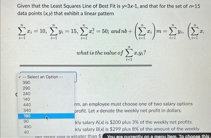 Solved Given that the Least Squares Line of Best Fit is | Chegg.com