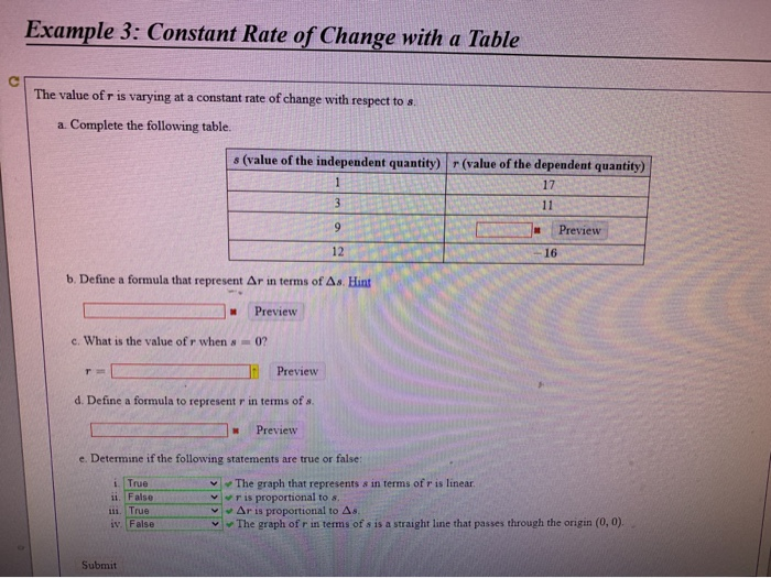Solved Example 3 Constant Rate Of Change With A Table The Chegg