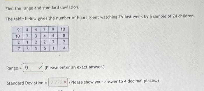 Solved Find the range and standard deviation. The table | Chegg.com