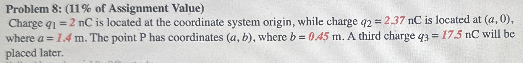 Solved Problem 8: (11% ﻿of Assignment Value)Charge q1=2nC | Chegg.com