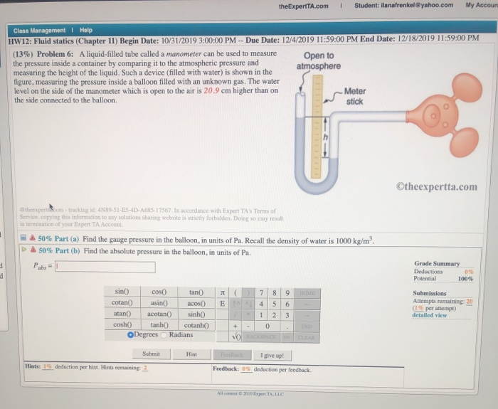 Solved theExpertTA.com | Student: llanafrenkel@yahoo.com My | Chegg.com