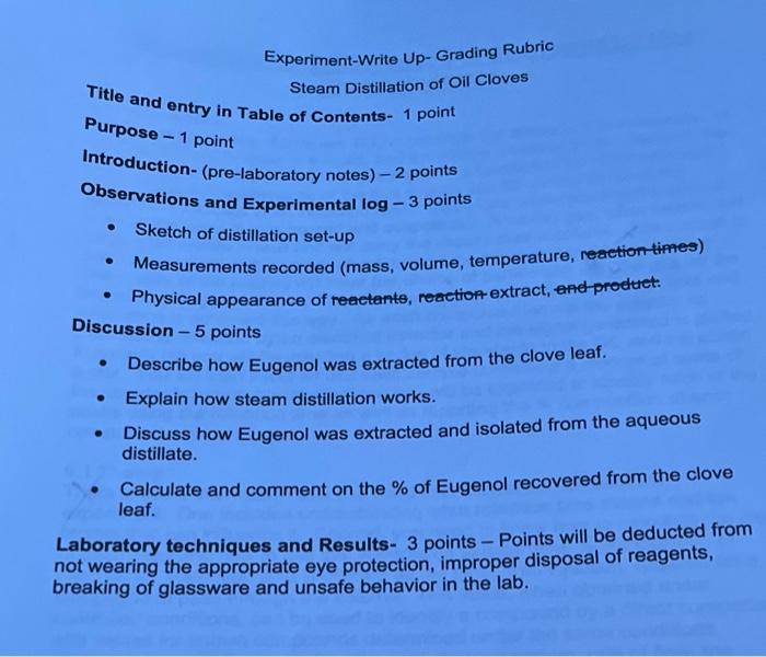 Experiment-Write Up- Grading Rubric Steam | Chegg.com