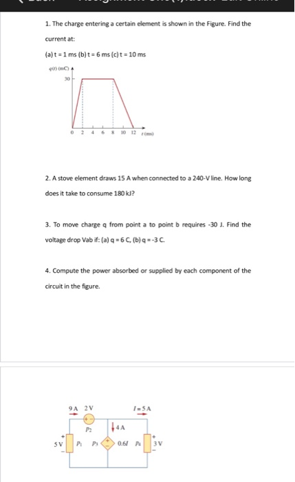 Solved 1. The charge entering a certain element is shown in | Chegg.com