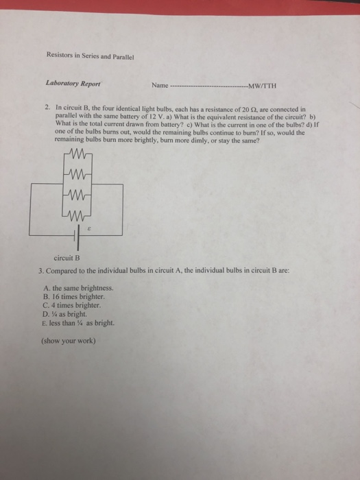 Solved Resistors in Series and Parallel Laboratory Report | Chegg.com