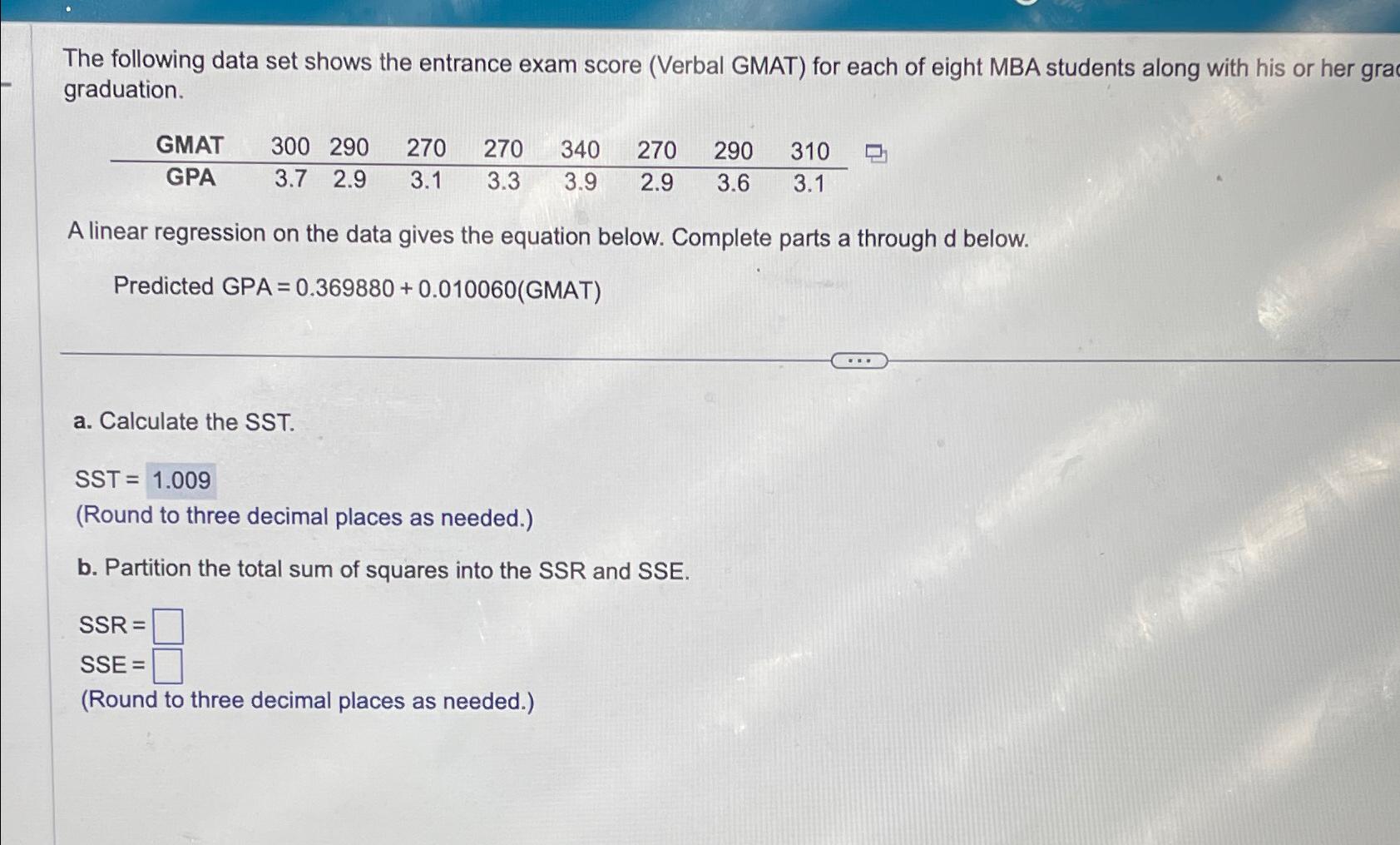 Solved The following data set shows the entrance exam score | Chegg.com
