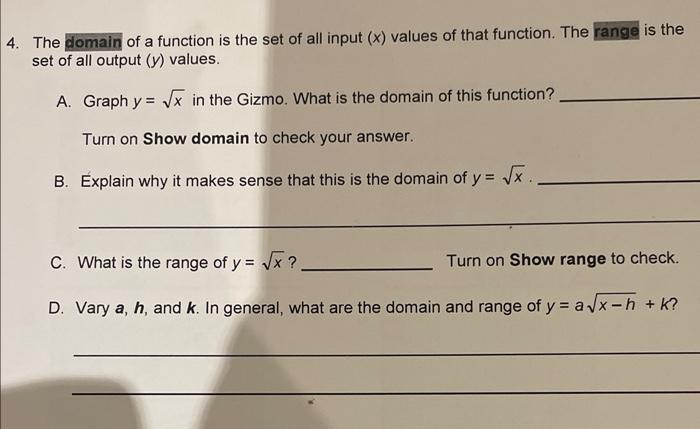 Solved The domain of a function is the set of all input (x) | Chegg.com