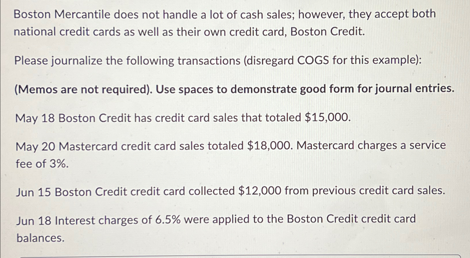Boston Mercantile does not handle a lot of cash | Chegg.com