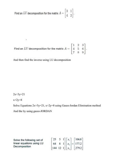 Solved Find an LU decomposition for the matrix A = EL [1 2 | Chegg.com