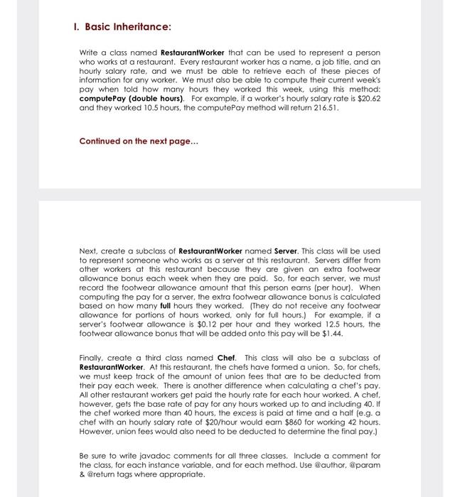 Solved I. Basic Inheritance: Write a class named | Chegg.com