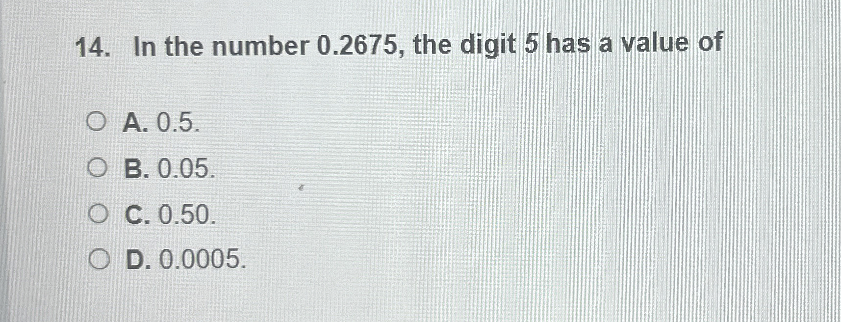 Solved In the number 0.2675 , ﻿the digit 5 ﻿has a value | Chegg.com