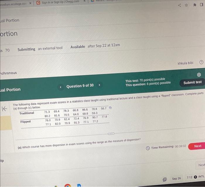 Solved The (a) (a) Which course has more dispersion in exam | Chegg.com