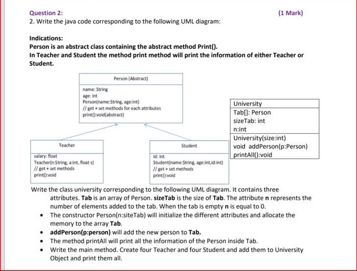 Solved Question 1: (1 Mark) Define a class method (static) | Chegg.com