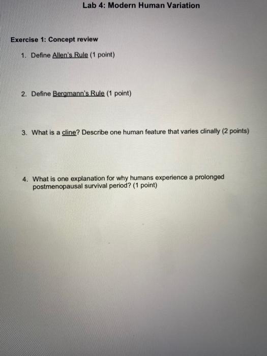Solved Lab 4: Modern Human Variation Exercise 1: Concept | Chegg.com