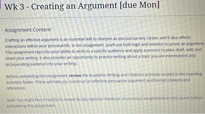 Solved Assignment Content Crafting an effective argument is | Chegg.com