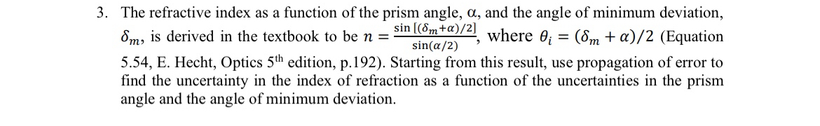 Solved The refractive index as a function of the prism | Chegg.com