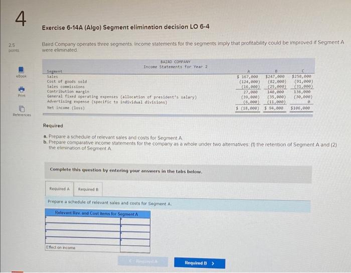 Solved 4 Exercise 6-14A (Algo) Segment elimination decision | Chegg.com