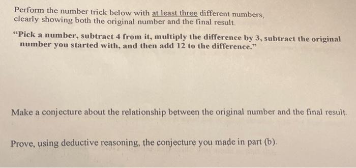 Solved Perform the number trick below with at least three | Chegg.com