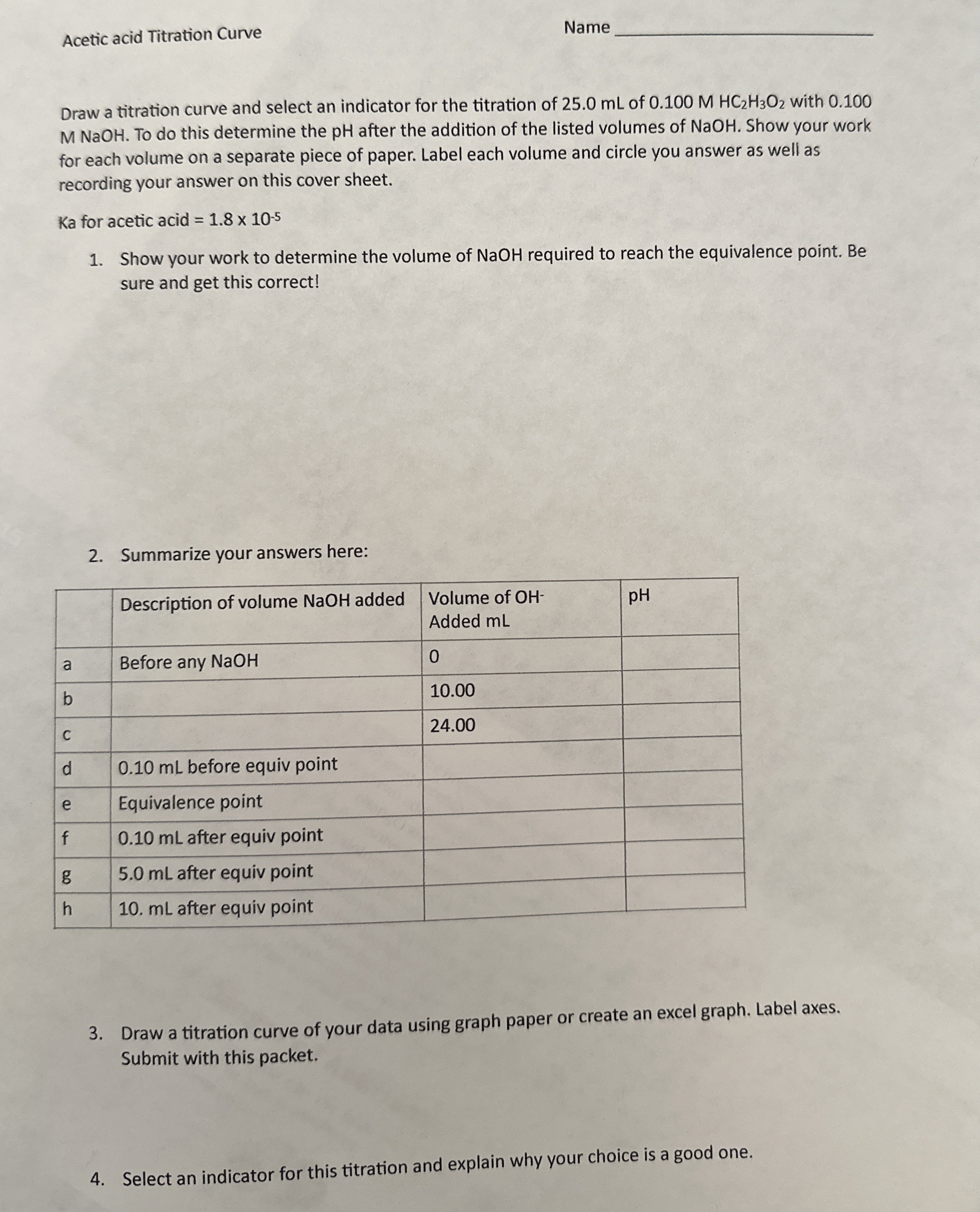 Draw a titration curve and select an indicator for | Chegg.com