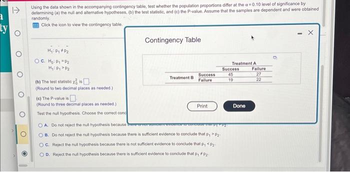Solved Using the data shown in the accompanying contingency | Chegg.com