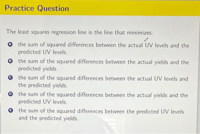 Solved The least squares regression line is the line that | Chegg.com