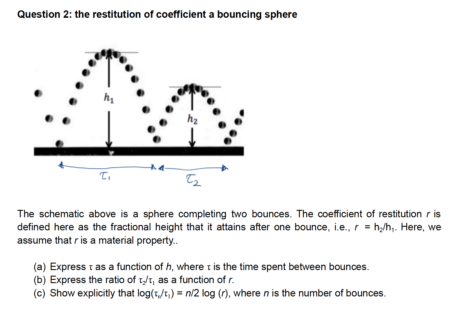 Solved Question 2: the restitution of coefficient a bouncing | Chegg.com