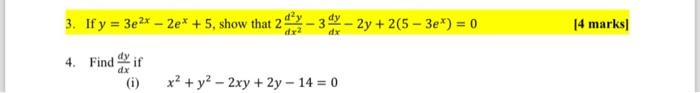 Solved 3. If y=3e2x−2ex+5, show that | Chegg.com